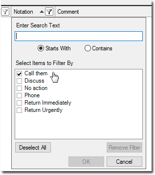 How to Remove Items from the Notation Filter